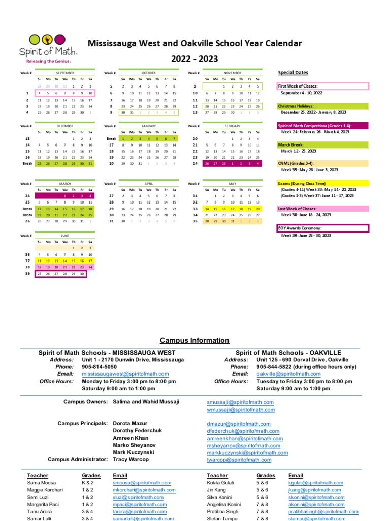 Spirit of Math 2022-2023 Calendar | PDF