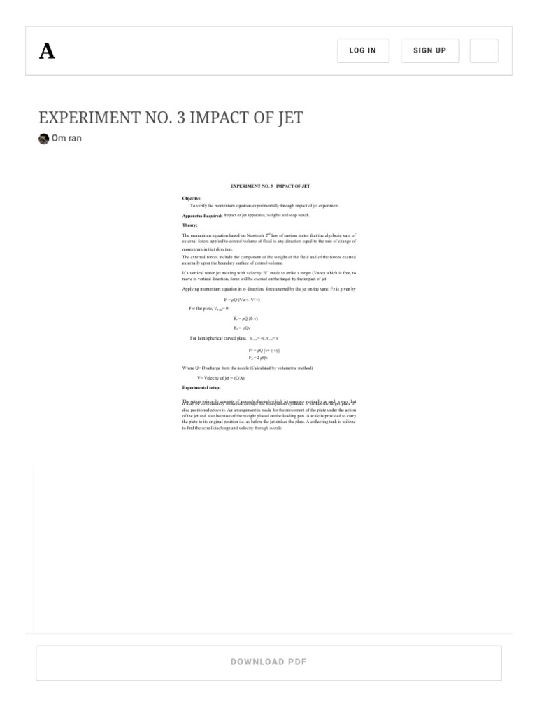Impact of Jet Experiment Analysis | PDF | Force | Momentum