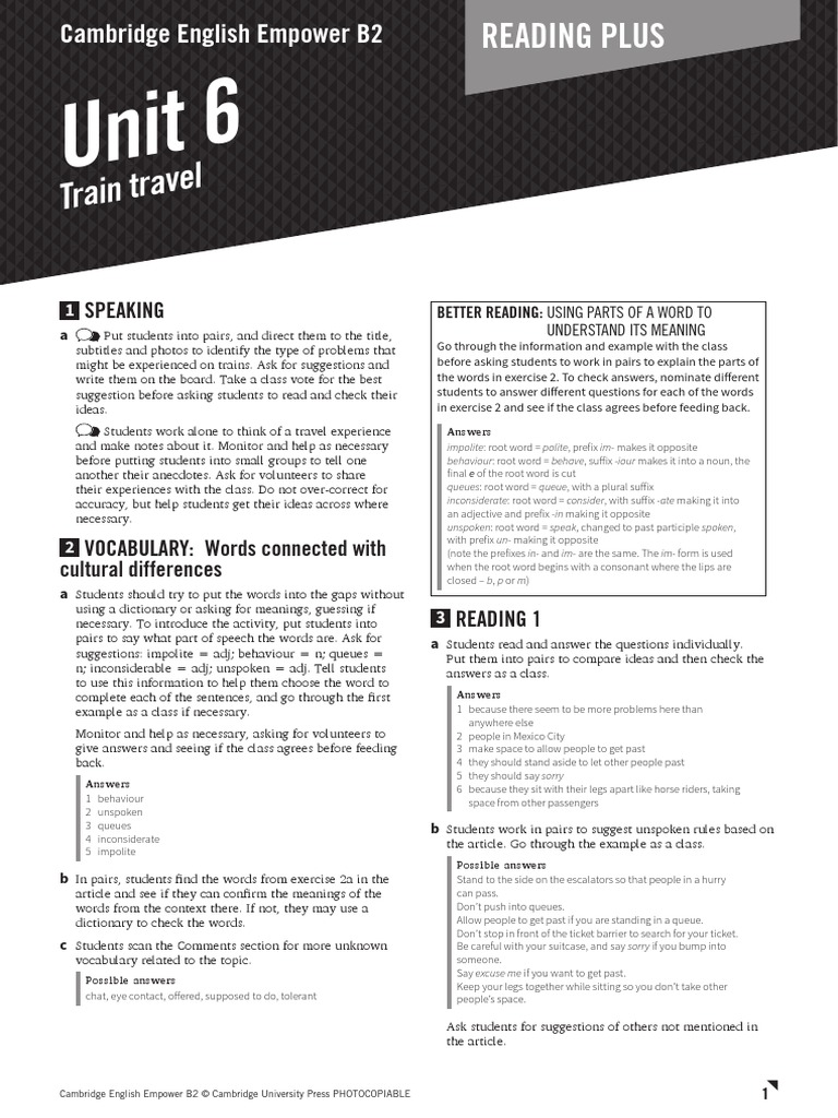 Cambridge English Empower Empower B2 Reading Plus Teacher U06 Worksheet ...