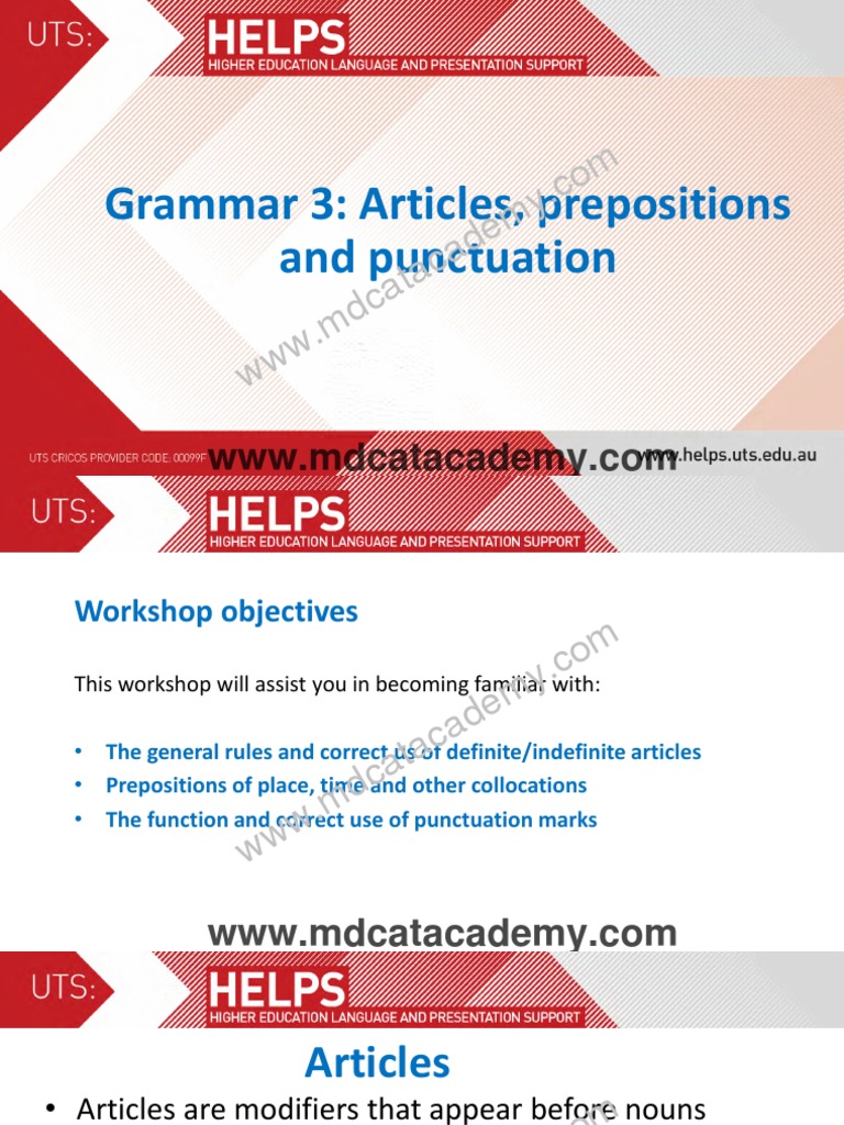 Grammar 3: Articles, Prepositions and Punctuation | PDF | Noun ...