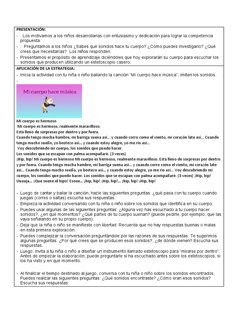 Sesion Sonidos Del Cuerpo Pdf Evaluación