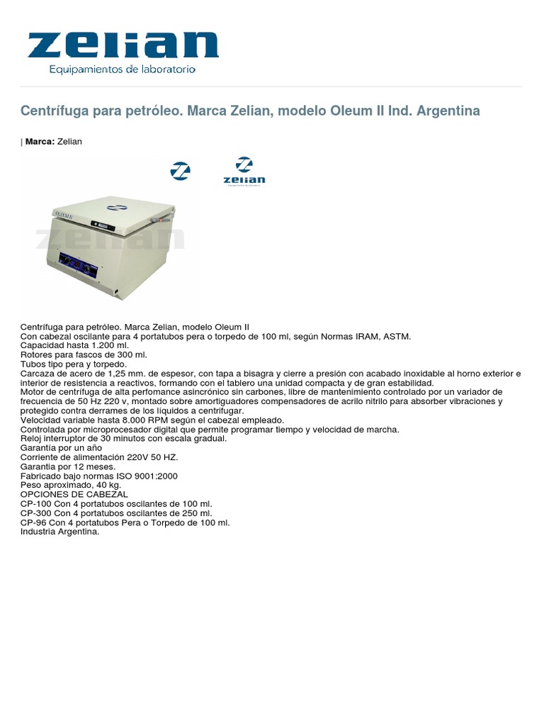 Centrifuga Zelian Argentina Petrolera | PDF