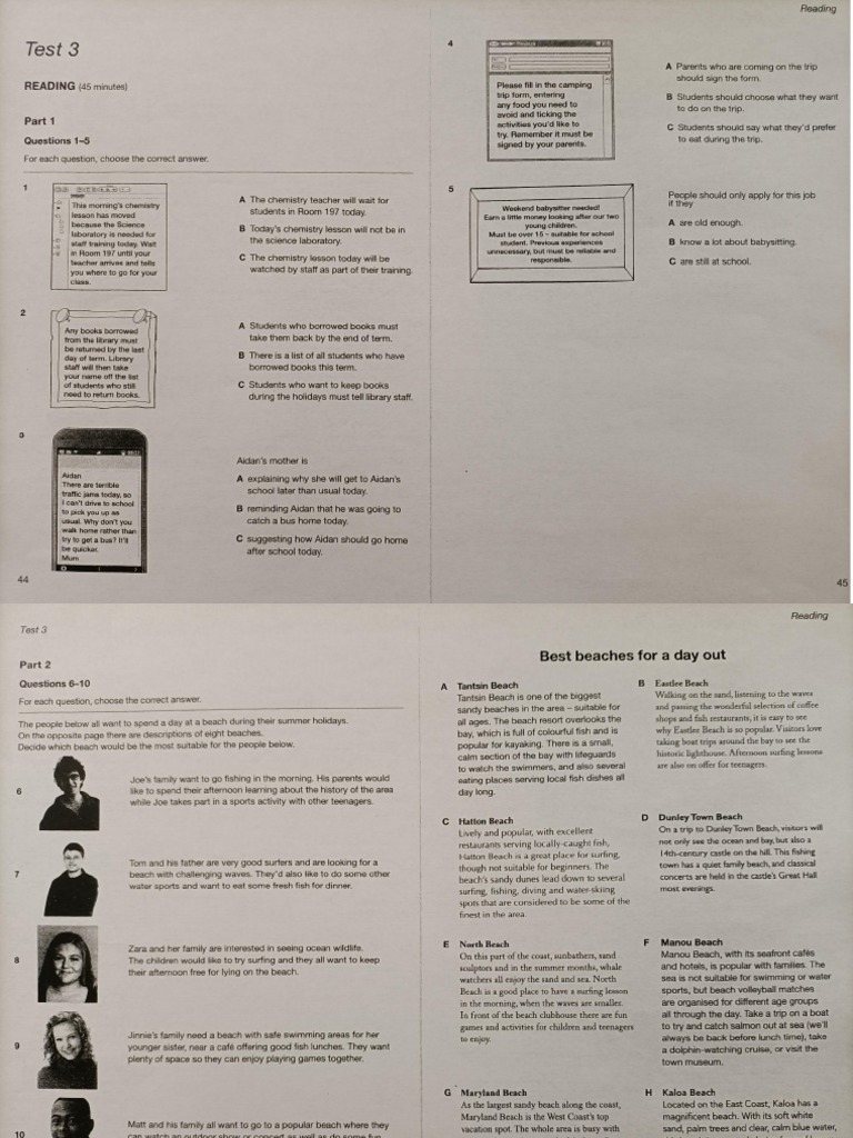 PET Reading Eval Dec - Preliminary For Schools Test 3 PDF | PDF