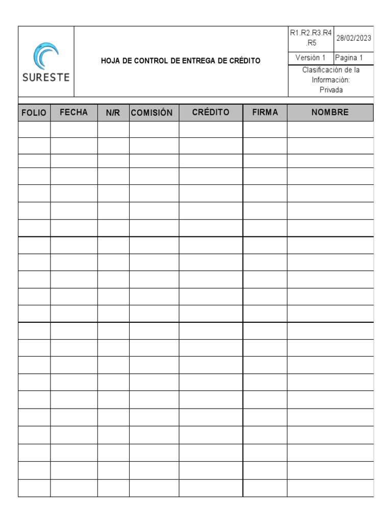 Hoja de Control de Creditos | PDF