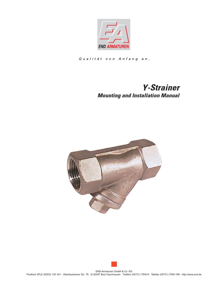 Y-Strainer: Mounting and Installation Manual | PDF | Valve | Pipe ...