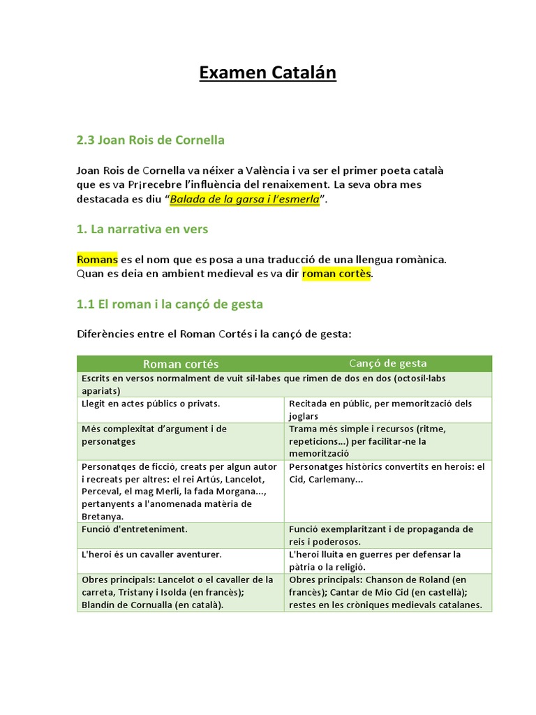Examen Catalan (6 Páginas) | PDF