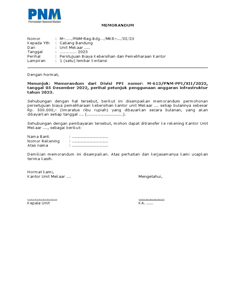 Contoh Memo Pemeliharaan Kebersihan Kantor | PDF