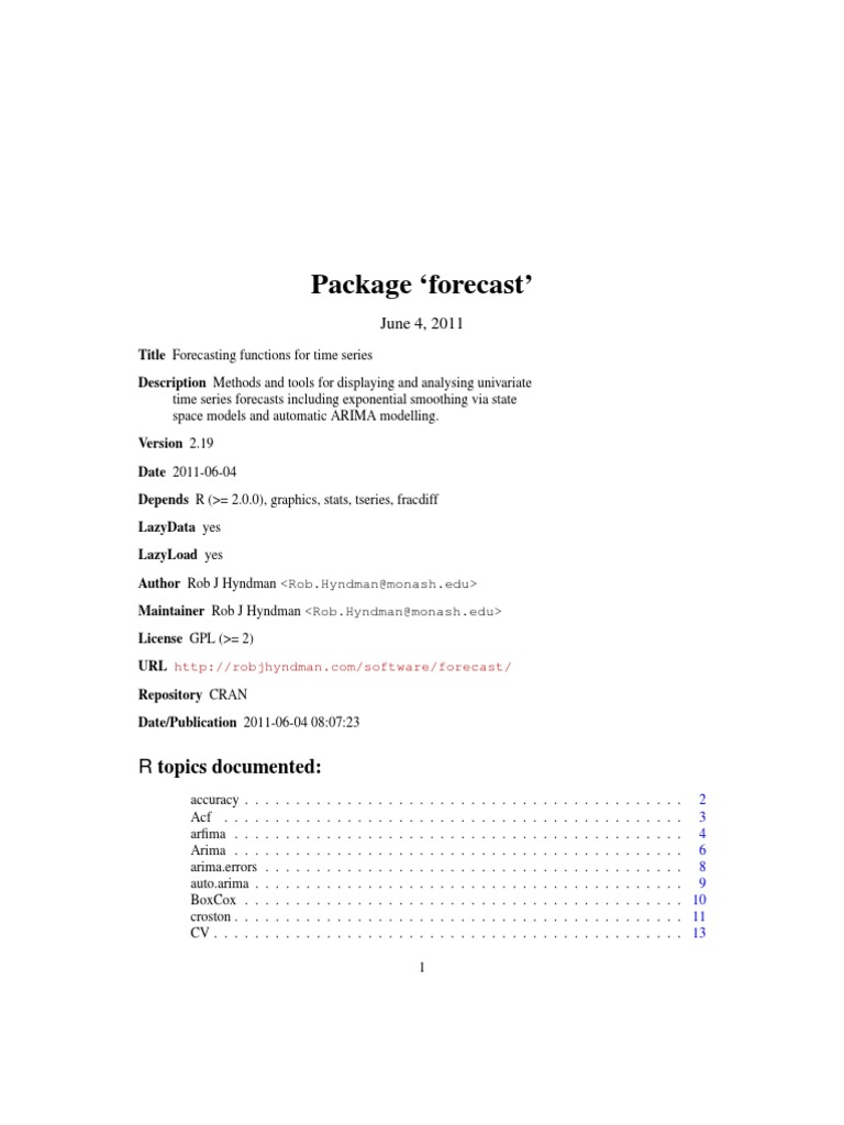 Package Forecast': R Topics Documented | PDF | Autoregressive Integrated Moving Average ...