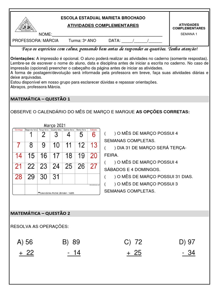 Matemática 16 03 3 Ano Pdf Pdf