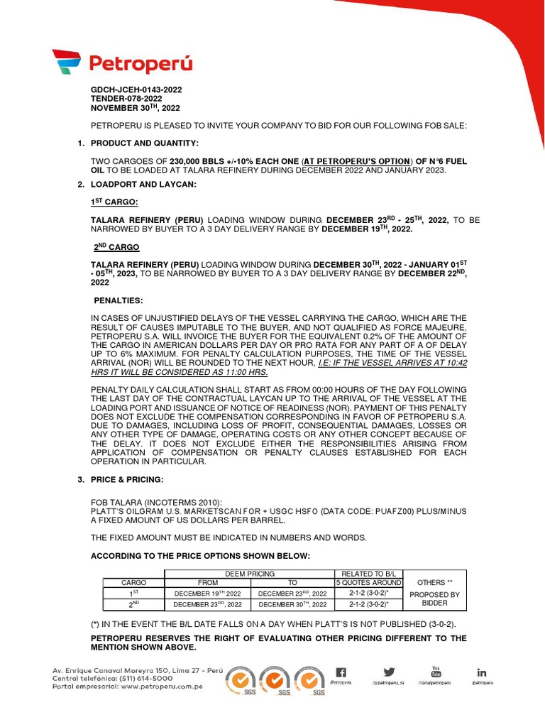 TENDER TWO CARGOES OF FUEL OIL During December 2022 and January 2023 ...