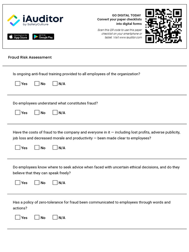 General Fraud Risk Assessment Template Checklist - SafetyCulture | PDF ...