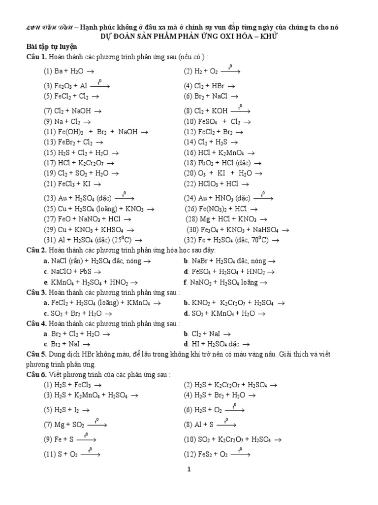 3.3. Bai Tap Du Doan San Pham Phan Ung Oxi Hoa Khu | PDF