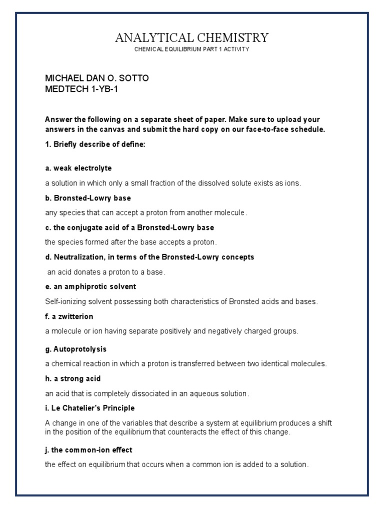 Chemical Equilibrium Part 1 Activity | PDF