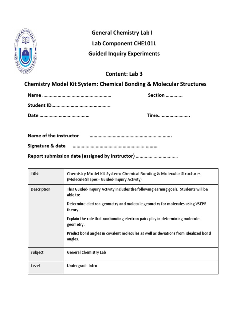 CHE101L - Spring23 - Lab2 - Chemistry Model Kit System - Chemical ...