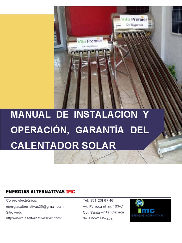 Manual de Instalación Calentador Solar | PDF | Energía solar | Dom