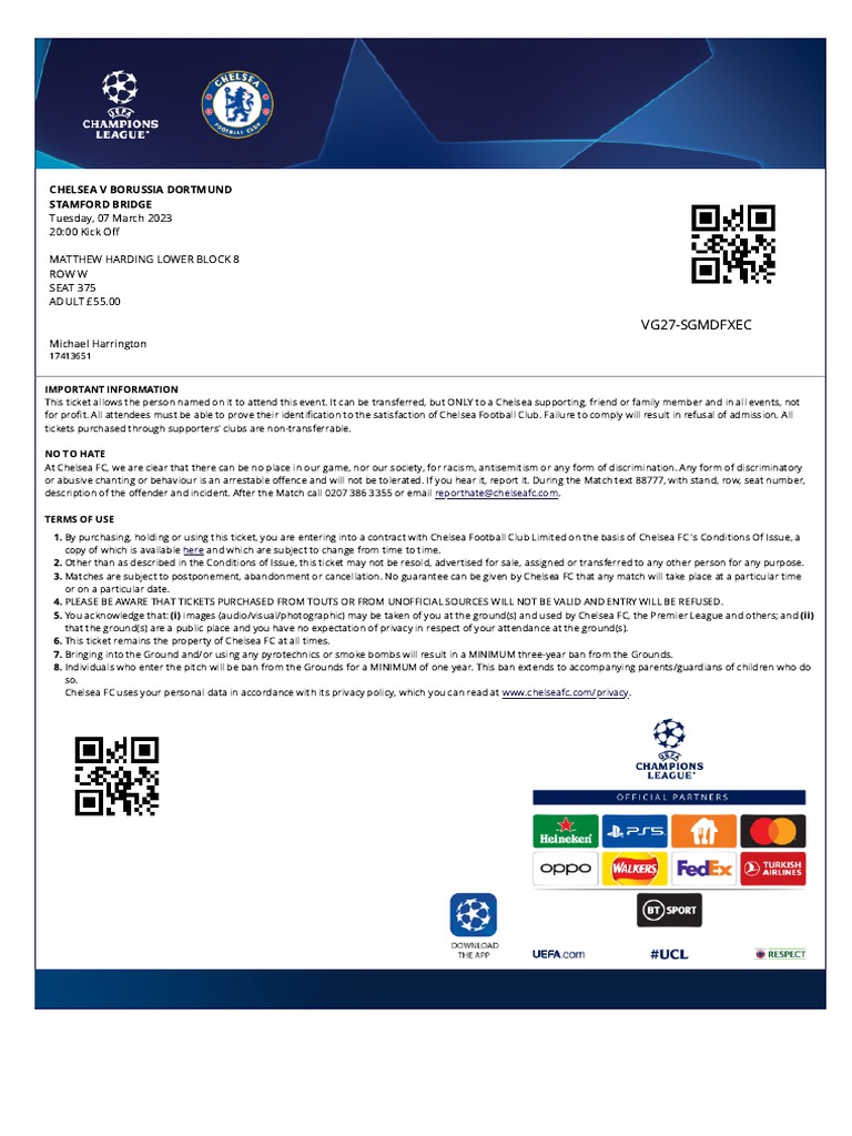 Chelsea vs Dortmund Ticket Information | PDF | Chelsea F.C. | Justice