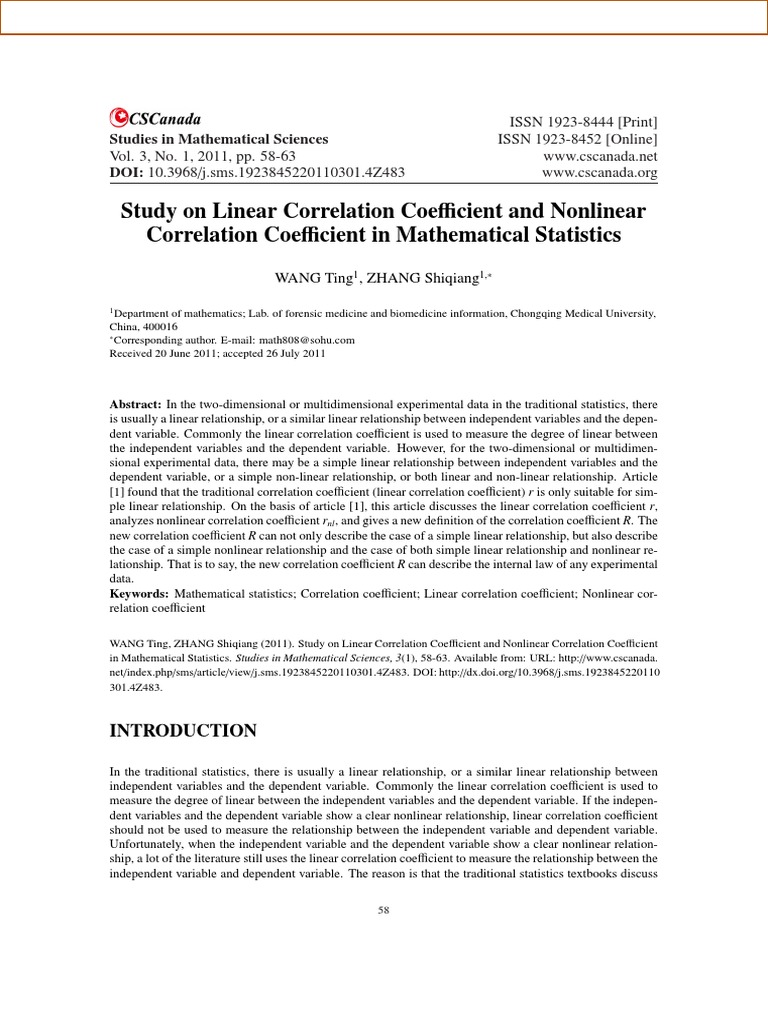 Study On Linear Correlation Coefficient and Nonlinear Correlation ...