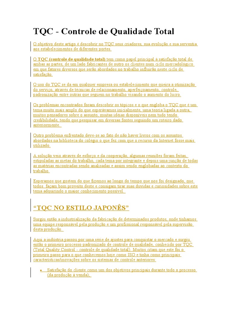 TQC - Controle de Qualidade Total: "TQC No Estilo Japonês" | PDF | ISO 9000 | Qualidade (negócios)