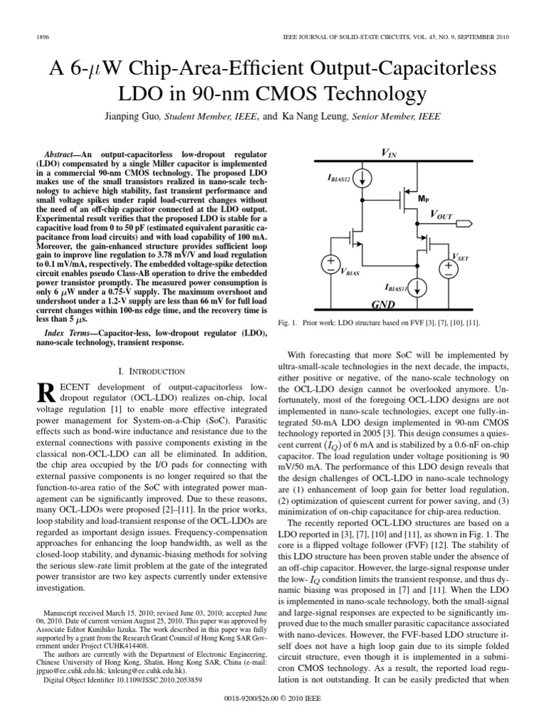 A 6-UW Chip-Area-Efficient Output-Capacitorless LDO in 90-Nm CMOS Technology | Download Free PDF ...