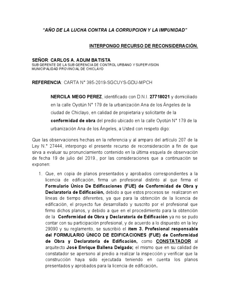 Recurso de Reconsideracion | PDF