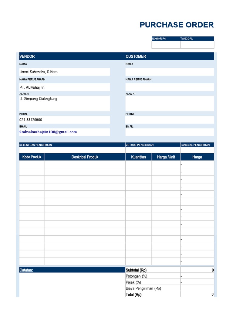 Contoh Format Purchase Order Sederhana | PDF