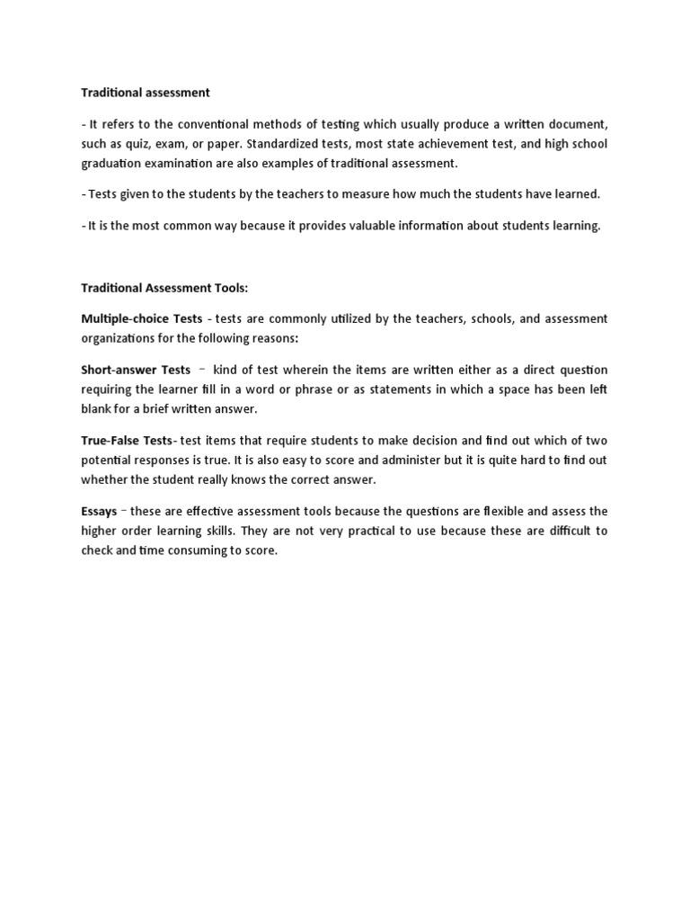Traditional ASSESSMENT | PDF