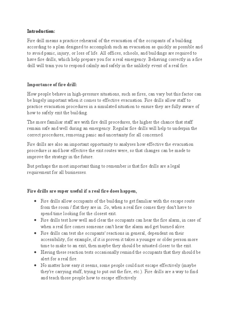 Fire Drill Report | Download Free PDF | Emergency Evacuation | Safety