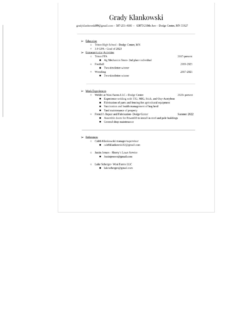 Klankowski Grady - Resume | PDF