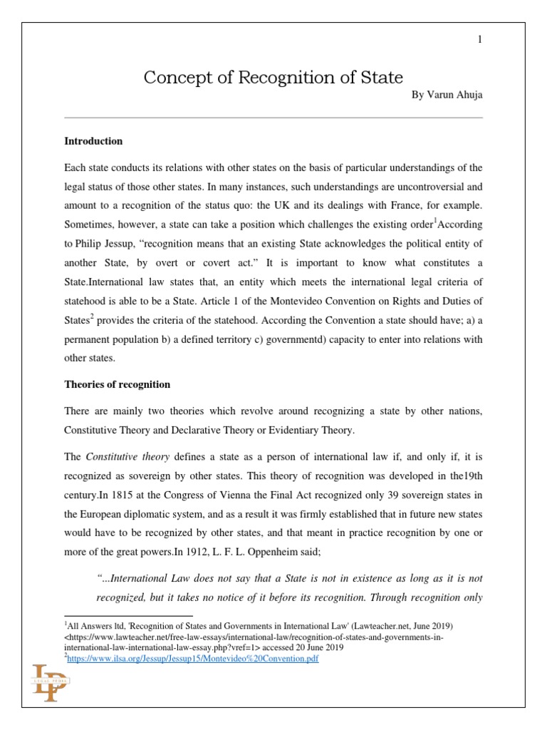 Concept of Recognition of State - Varun Ahuja PDF | PDF | Sovereign ...