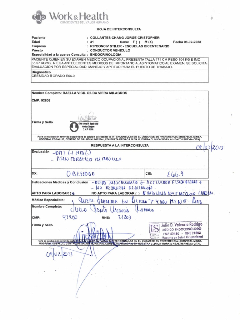 2023-02-08 - Collante Chang - Informe Médico PDF | PDF