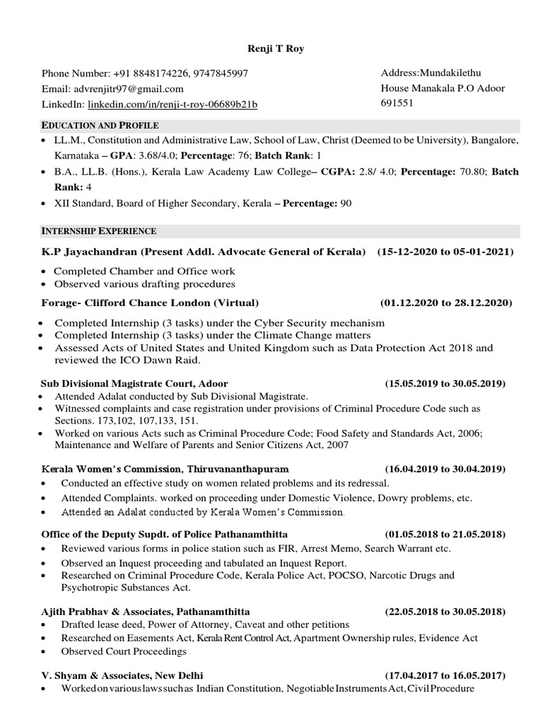Renji T Roy - CV | PDF | Cybercrime | Domestic Violence