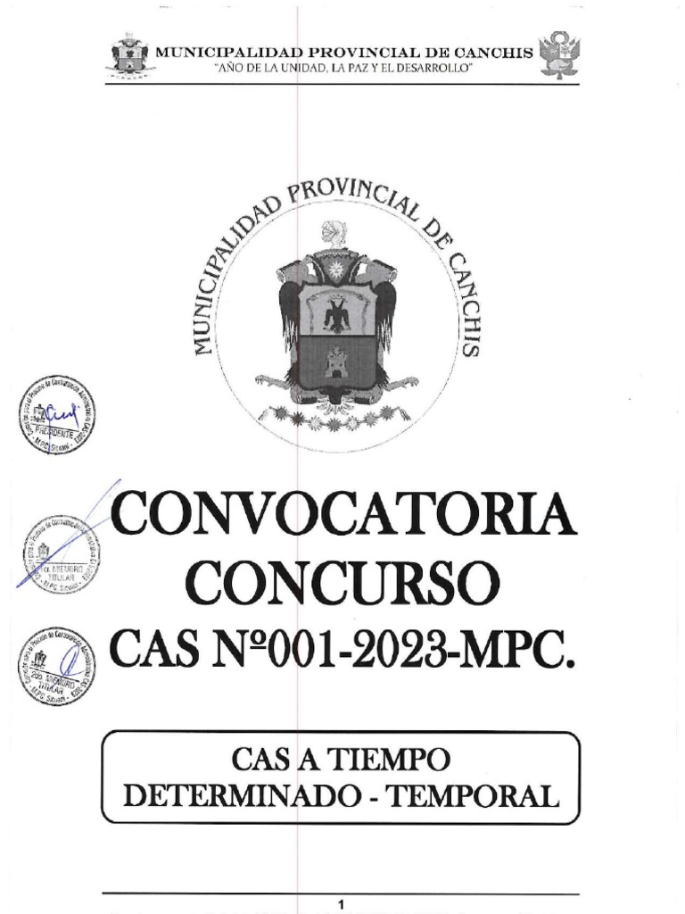 Convocatoria Concurso Cas #001-2023-MPC PDF | PDF
