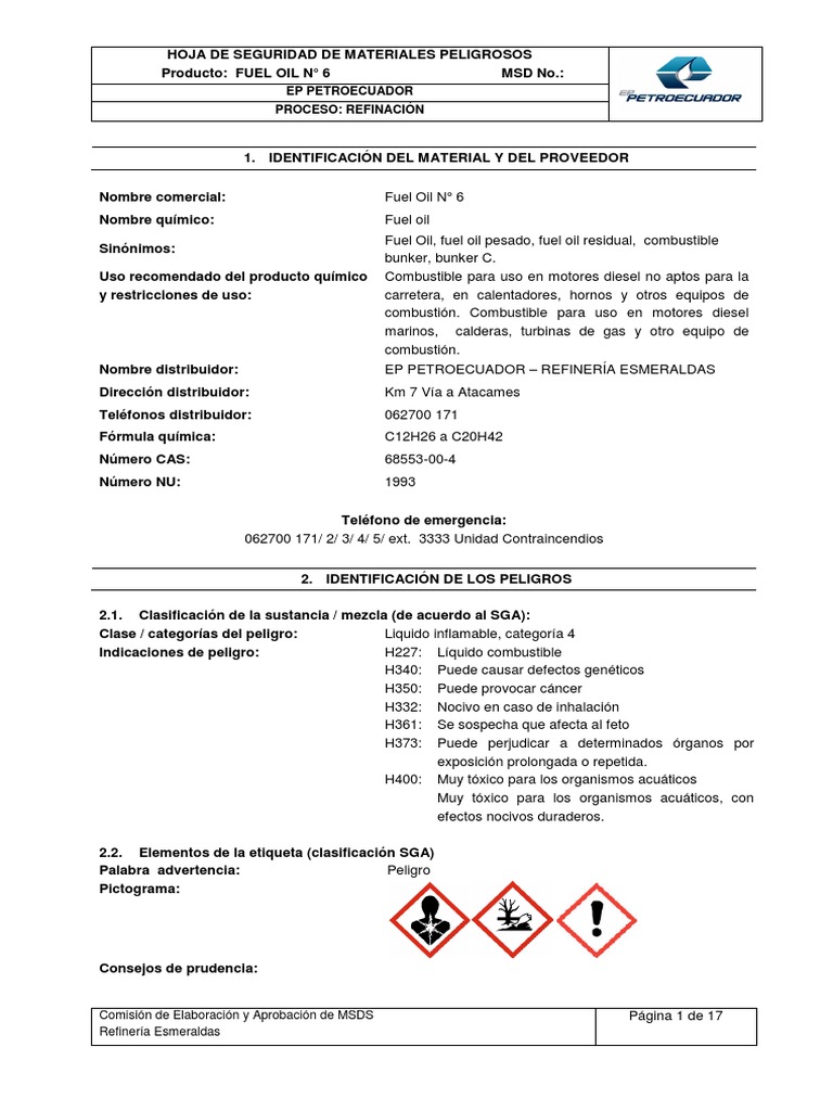 MSDS Fuel Oil #6 | PDF | Agua | Dióxido de carbono