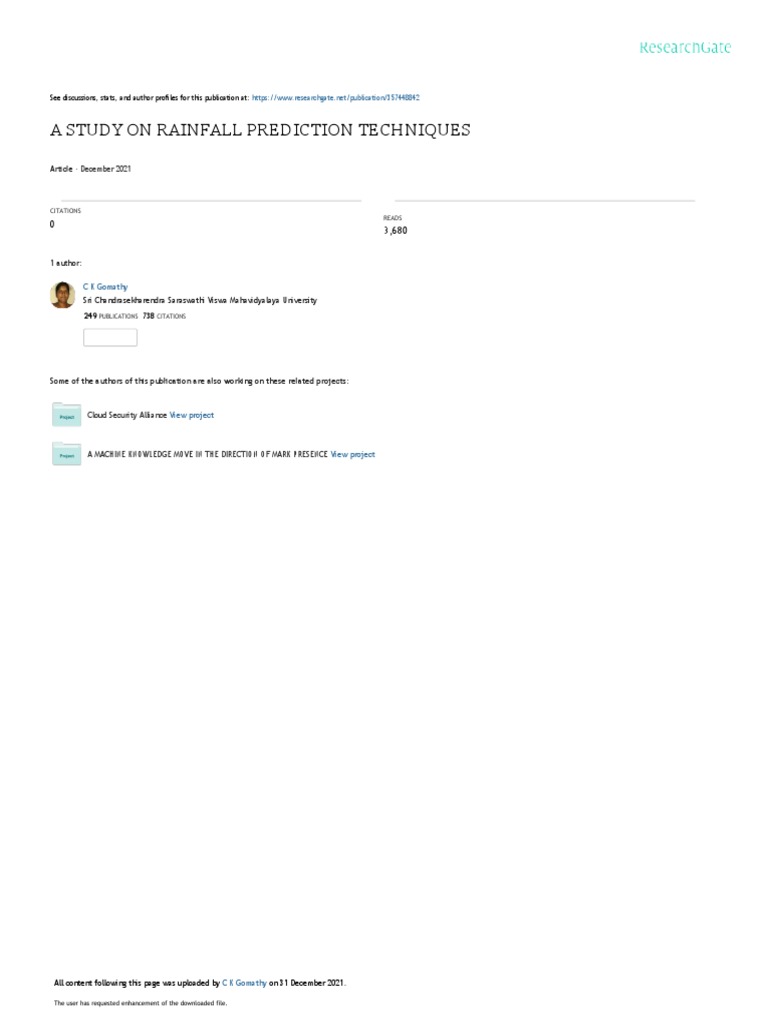 A Study On Rainfall Prediction Techniques: December 2021 | Download ...