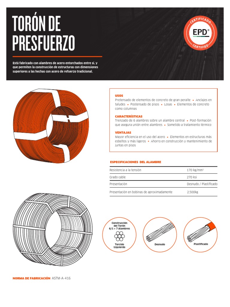 Torón de Presfuerzo: Especificaciones y Usos | PDF | Hormigón ...