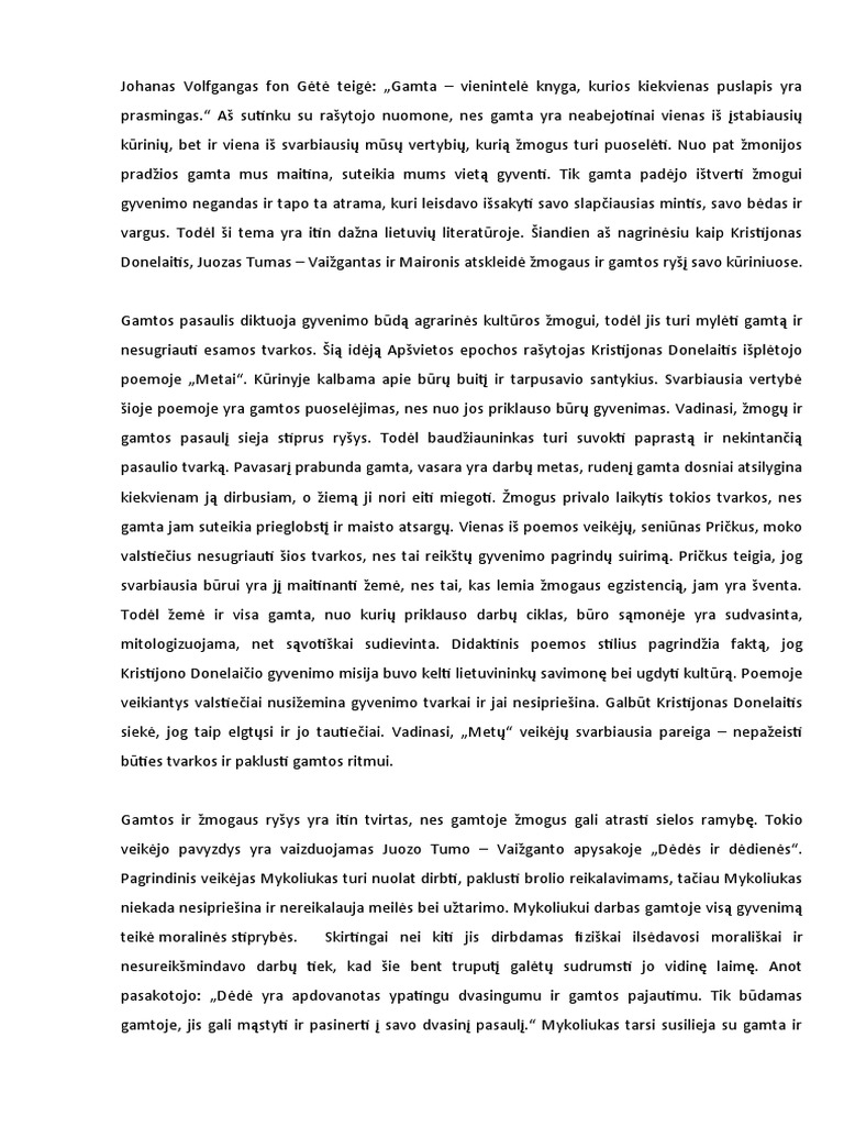 Žmogaus Ir Gamtos Ryšys Lietuvių Literatūroje | PDF