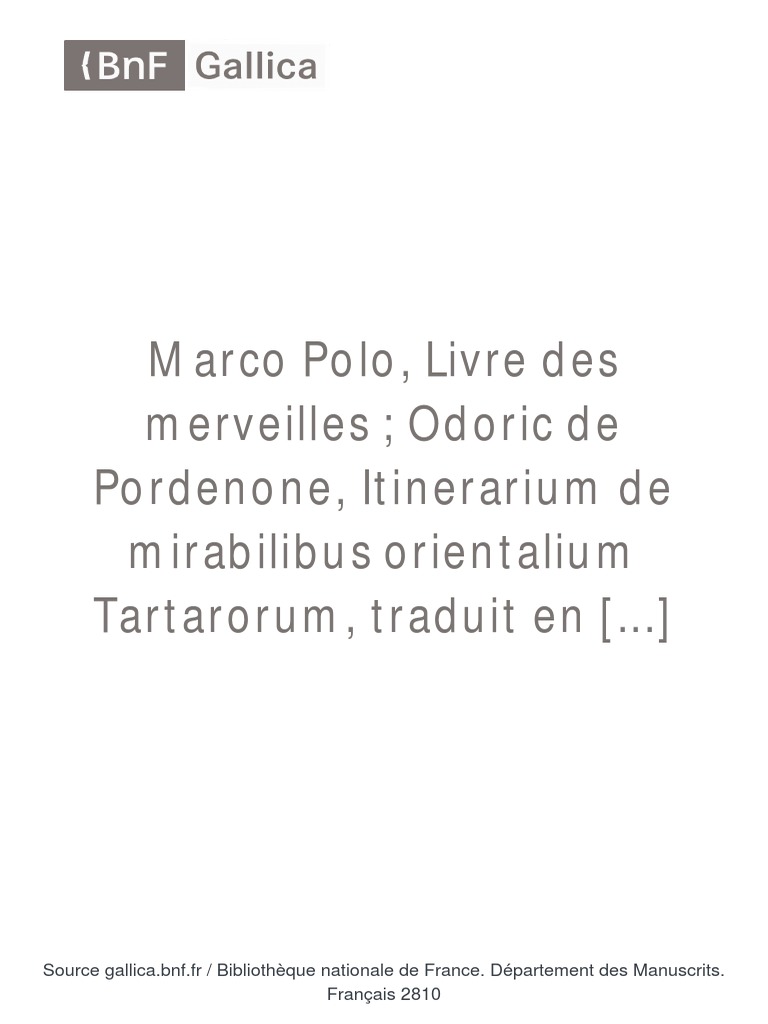 Merveilles d'Orient : Marco Polo et Odoric | PDF | Propriété ...
