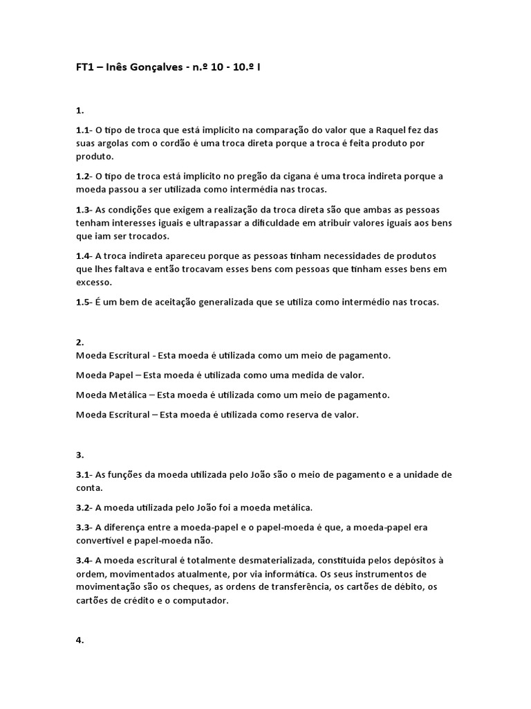 Ficha de Trabalho 1 | PDF | Moeda | Cédula