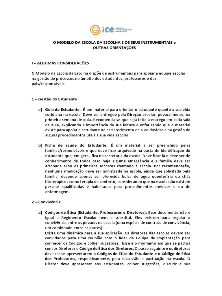 ICE - O MODELO DA ESCOLA DA ESCOLHA - INSTRUMENTAIS E ORIENTA+ç+òES ...
