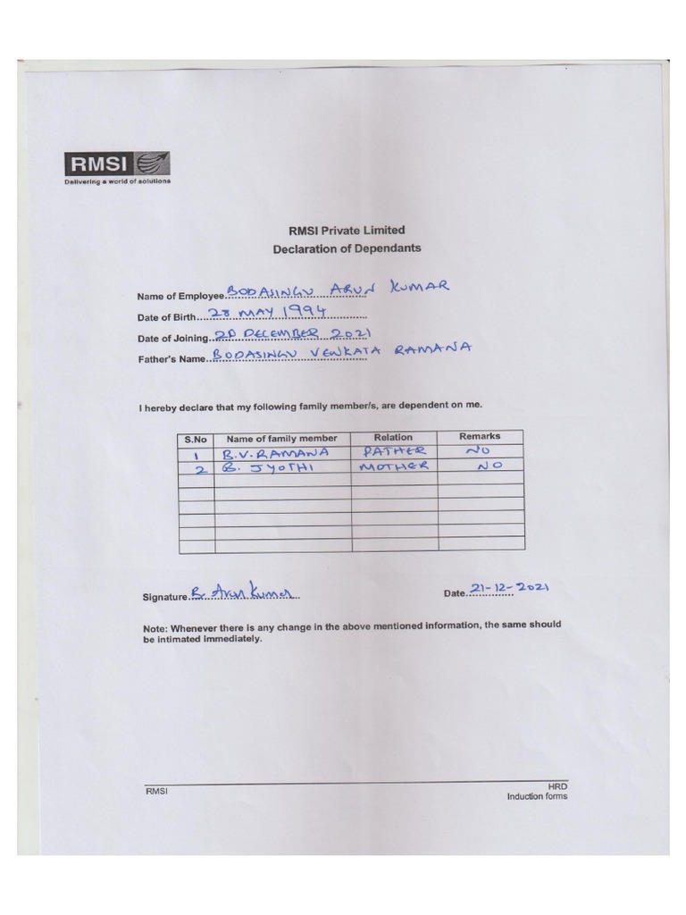 05 Declaration of Dependents PDF | PDF