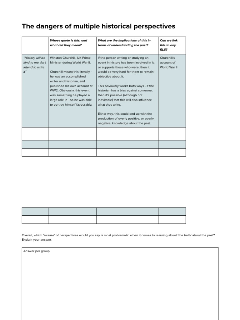 4.6 The Dangers of Multiple Historical Perspectives Handout by Remko | PDF