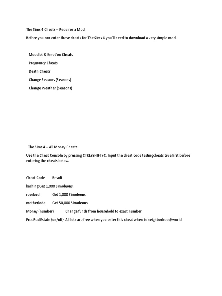 Sims 4 Cheats 3 PDF | PDF | Cheating In Video Games