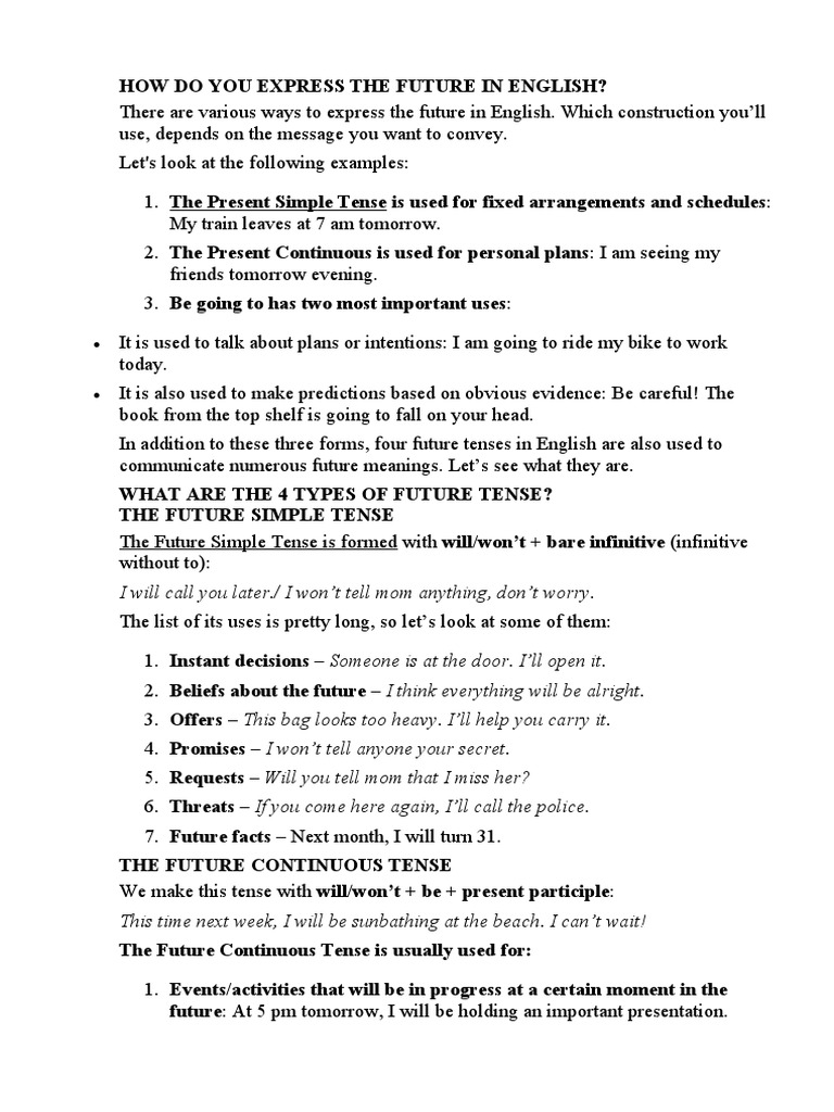 Ways to Express Future in English | PDF | Perfect (Grammar ...