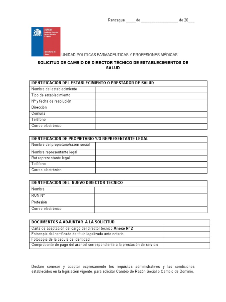 Formulario Solicitud Cambio Director Técnico | PDF