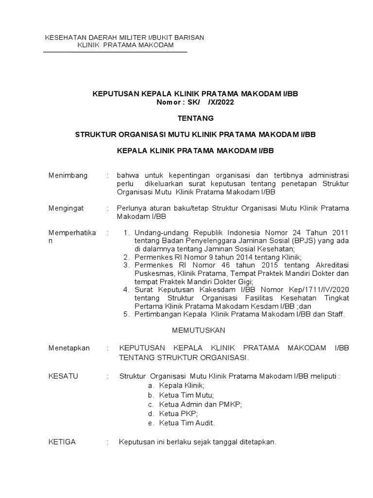 SK Struktur Orgas Baru Mutu | PDF