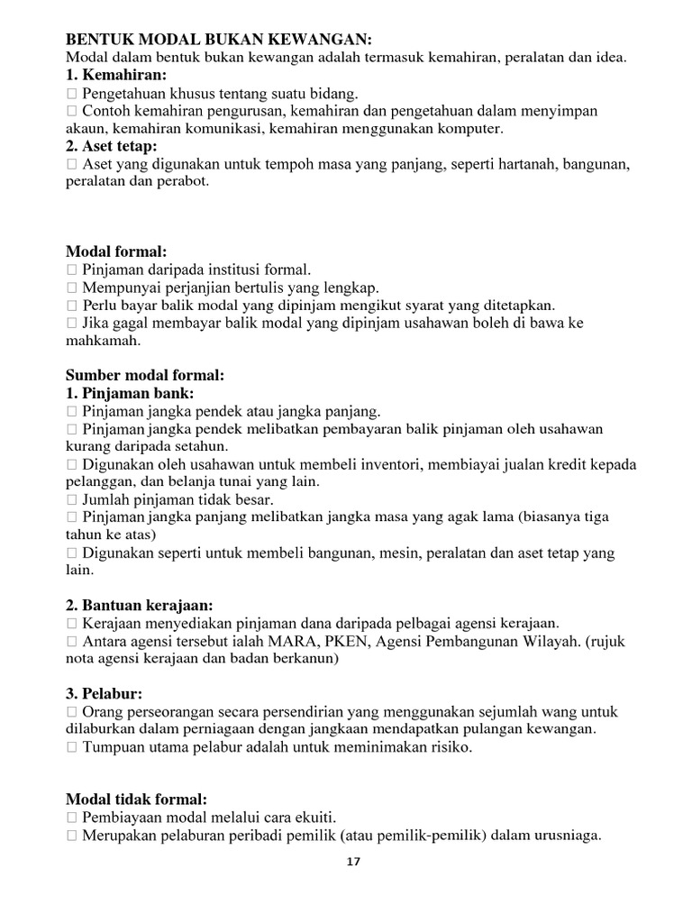 Bentuk Modal Bukan Kewangan | PDF | Bisnis | Pengelolaan Keuangan & Uang