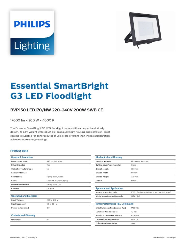 Fiche Tech Proj 200w Philips | PDF | Light Emitting Diode | Electricity