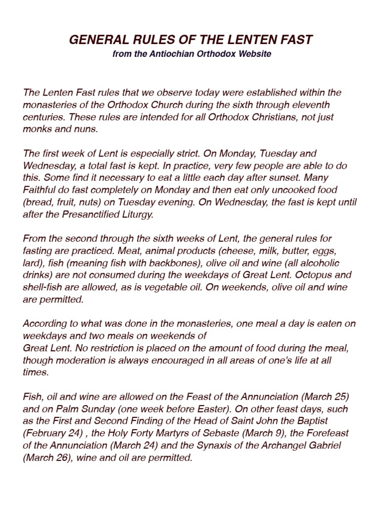 General Rules For The Lenten Fast | Download Free PDF | Lent ...