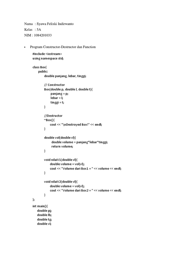 Tugas Constructor, Destructor, Function PDF | PDF Tugas Constructor, Destructor, Function PDF | PDF