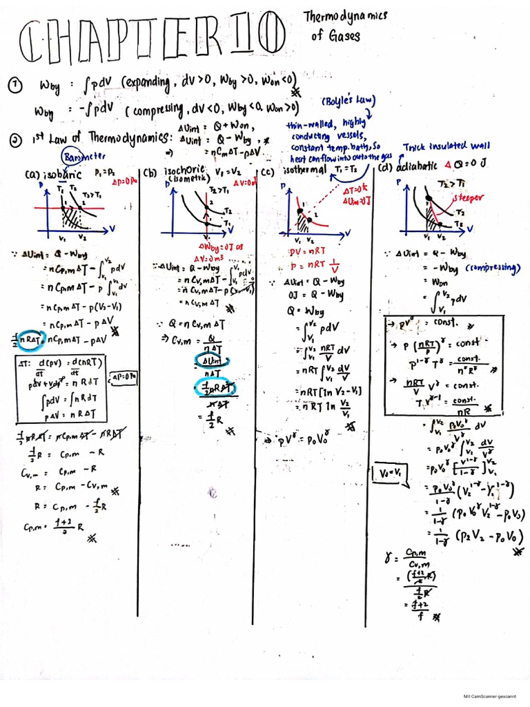 Notes 960-1 Ch. 10 Thermodynamics of Gases | PDF